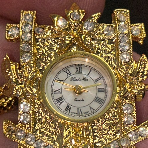 Vtg Real Nice Gold Tone Marcasite Cuckoo Clock Watch Pendant/pin 28 ...