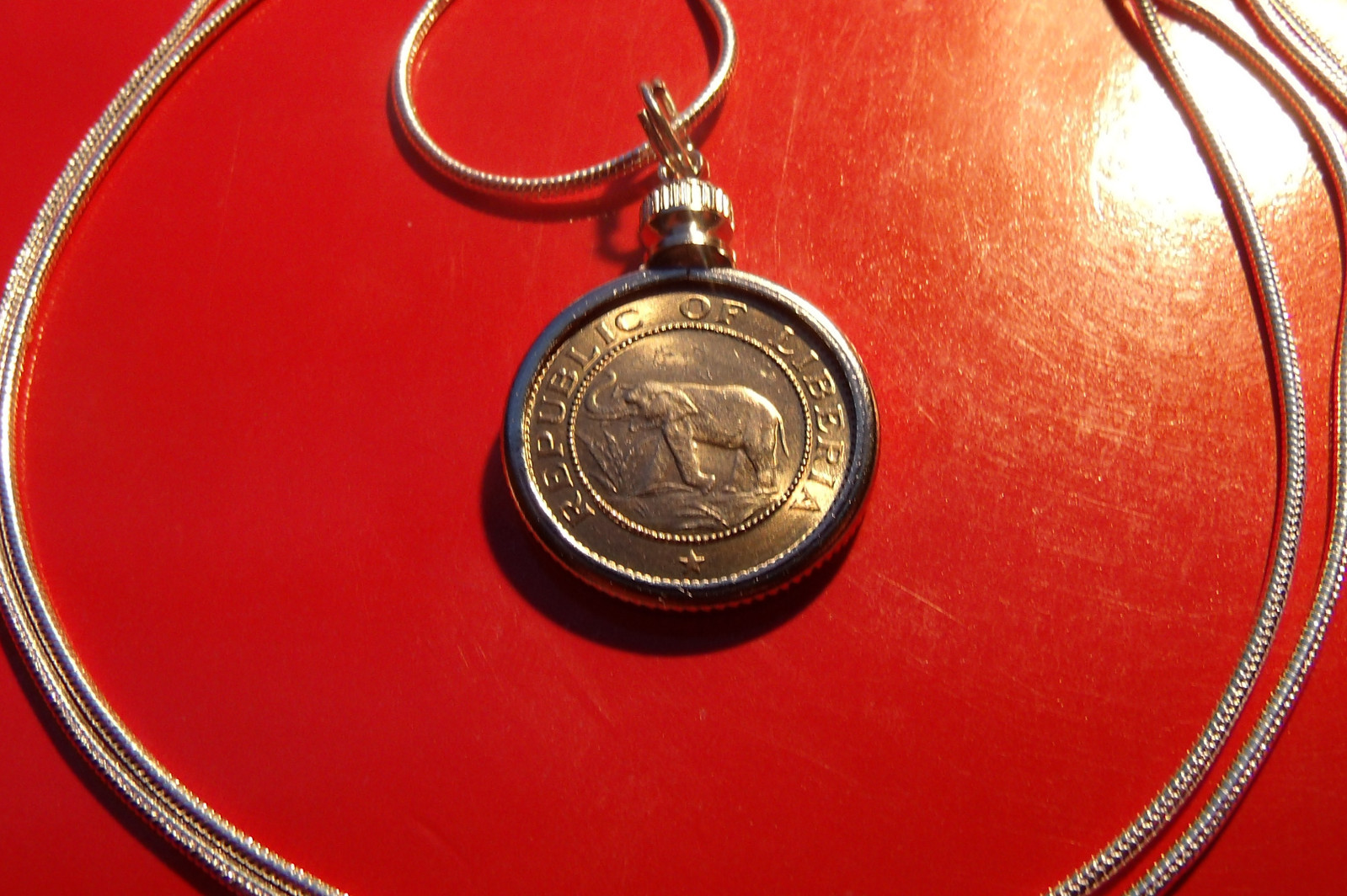 1941 Rare Elephant & Palm Tree Coin Pendant 30" 925 Sterling Silver ...