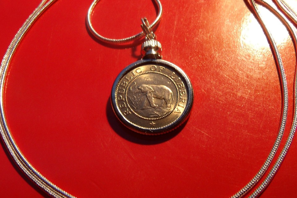 1941 Rare Elephant & Palm Tree Coin Pendant 30" 925 Sterling Silver ...