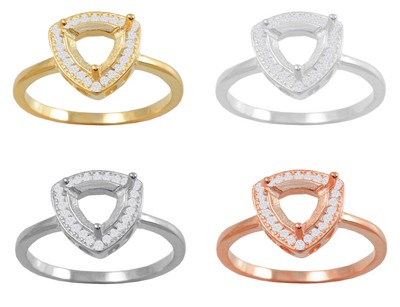 Sterling Silver Ring Base for Setting Trilliant Shape 7mm Crystal ...