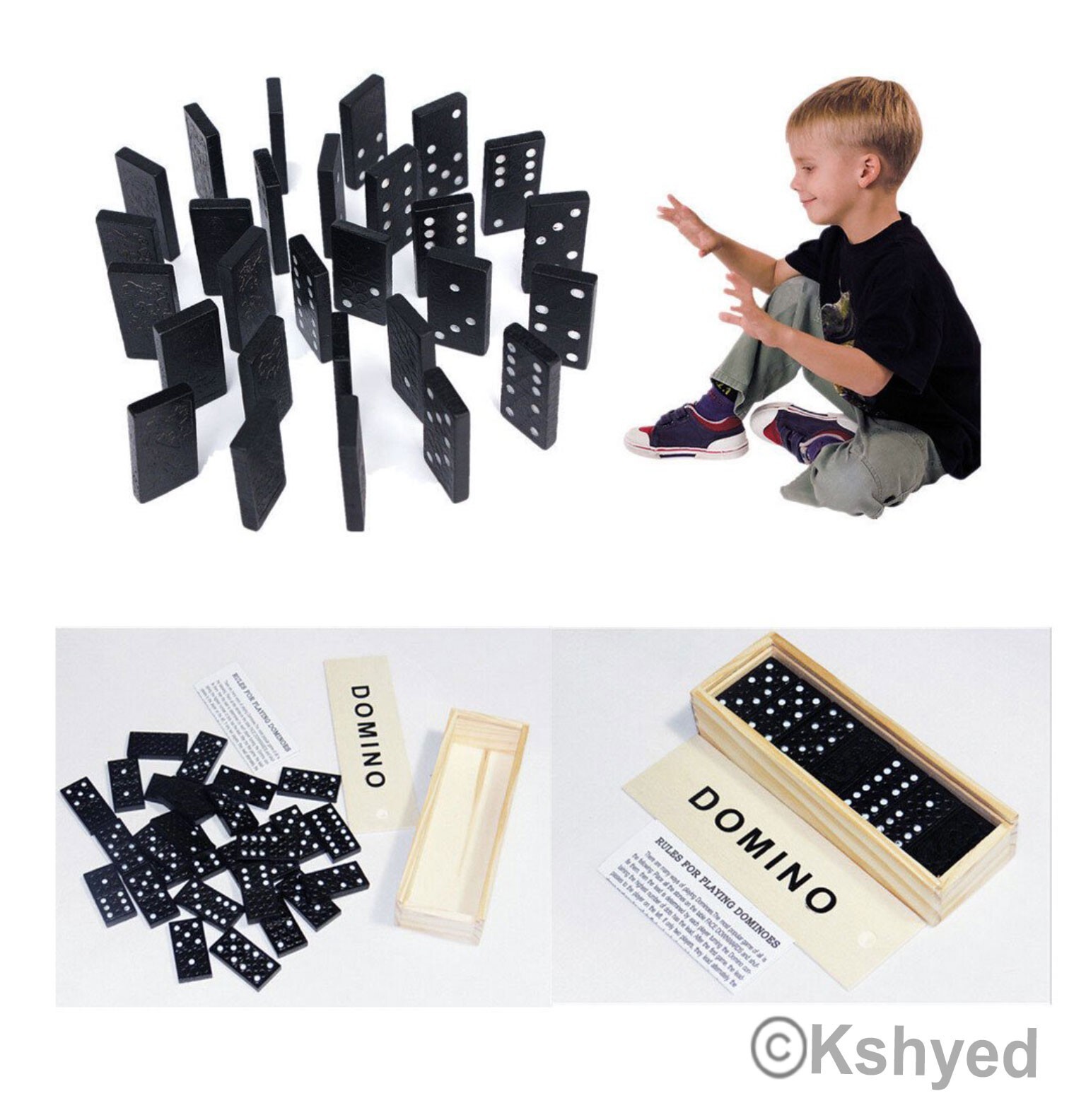 DOUBLE SIX DOMINOES MINI DOMINO SET OF 28 BLACK TILES WITH WOOD CASE (1 ...