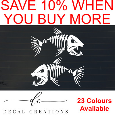 2 x Angry Skeleton Fish Decals Car Window Fishing Boat Tackle 125mm ...