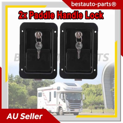 2 x Paddle Handle Lock Latch Black Powdercoated Caravan Ute Truck ...