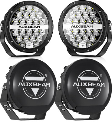 AUXBEAM 7" Round LED Driving Light Bar Pods Work Lamp & Black Covers ...