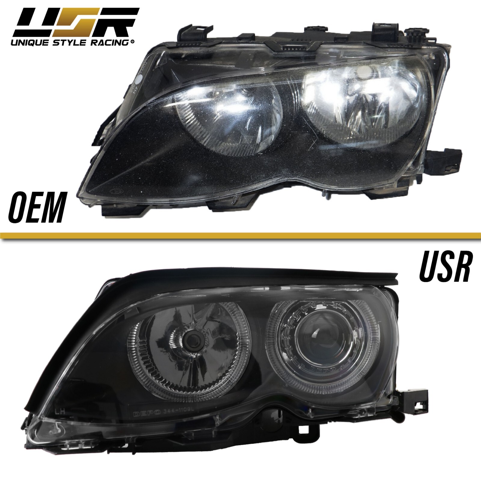 DEPO Halo Angel Projector Headlight for 02-05 BMW E46 3 Series 4D ...