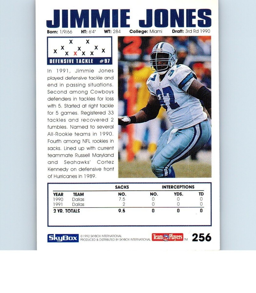 Jimmie Jones 256 Cowboys 1992 Skybox Football Trading Card | eBay