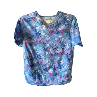 White Swan Winter Colorful Snowflakes Medical Scrub Top Small | eBay