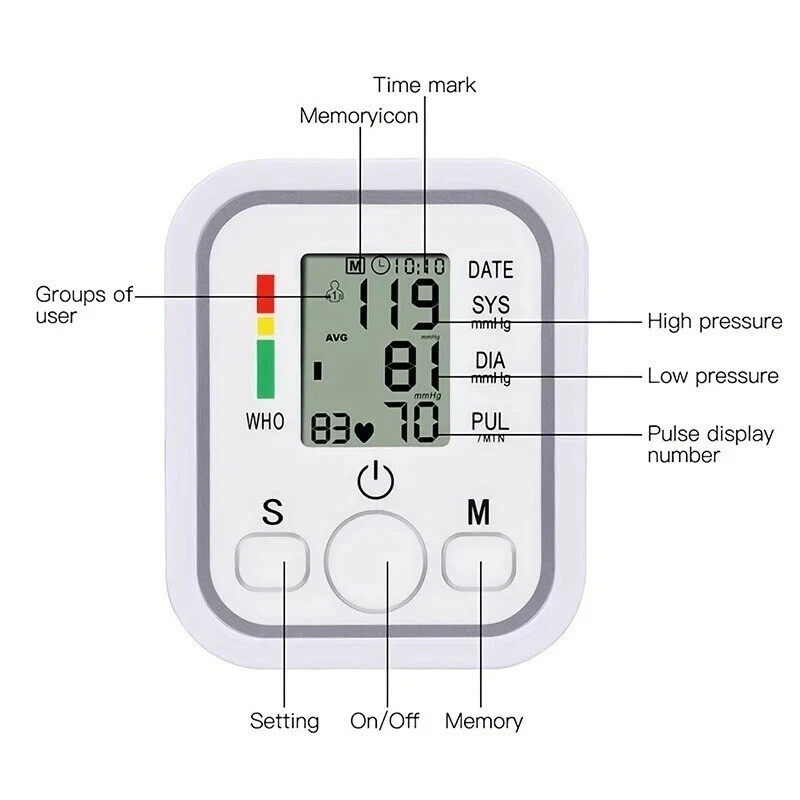 Digital Automatic Blood Pressure Monitor Upper Arm Heart Rate ...