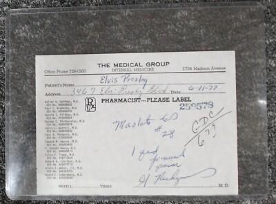 Elvis Presley Muscle Relaxant Prescription Slip Authentic Original With ...