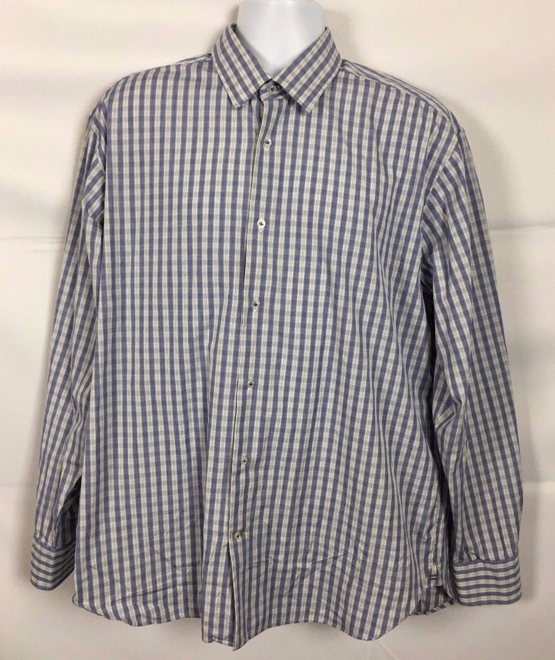 Equilibrio Milano Blue Plaid Button Front Long Sleeve… - Gem