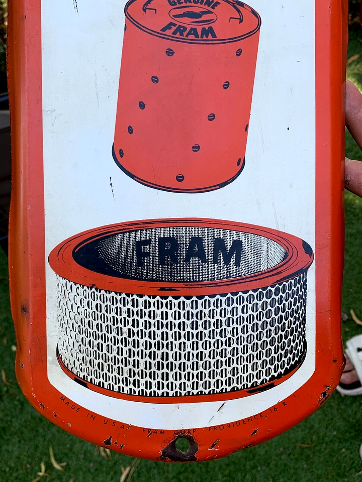 Vintage Metal Fram Filter Thermometer Sign Oil Gas Great Graphics 39 in ...