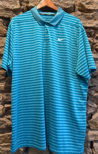 Men’s Nike Striped Golf Polo Shirt 2XL Teal/Turquoise Short Sleeve ...