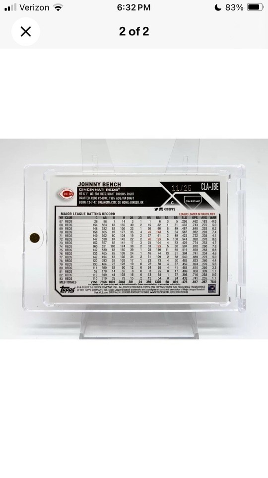 2023 JOHNNY BENCH Topps Certified Orange Chrome Autographed *11/25 ...