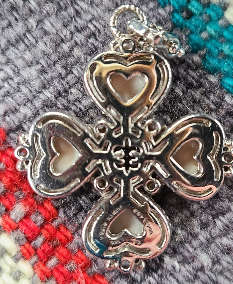 Judith Ripka Sterling Silver Pink MOP Smoky Quartz Heart Cross Pendant ...