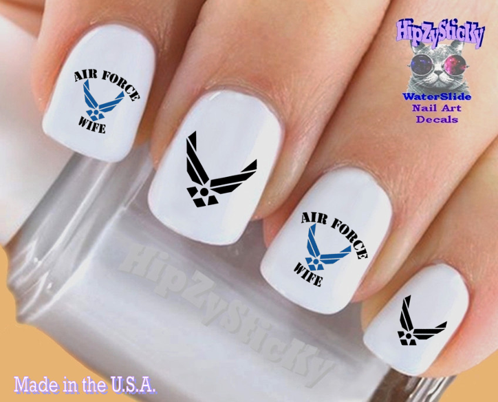 Nail Art 5611 MILITARY Air Force WIFE Blk Wings Waterslide Nail Decal ...