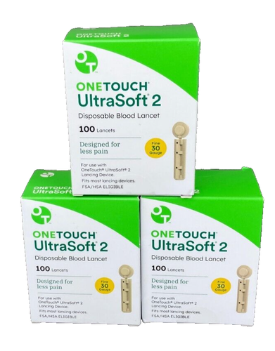 3 Boxes OneTouch Ultra Soft 2 Blood Glucose Lancets-300 Total (Expires ...