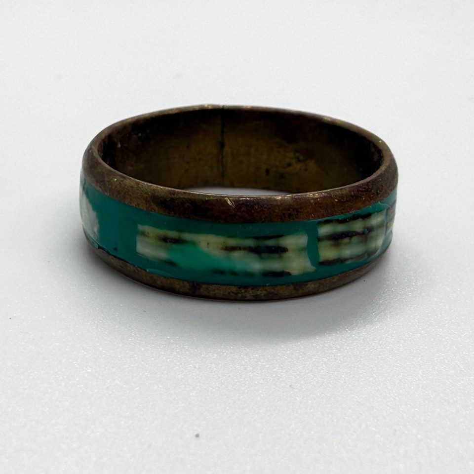 Ring Southwestern Style Band Green Inlay Shell Mosaic Copper Tone ...
