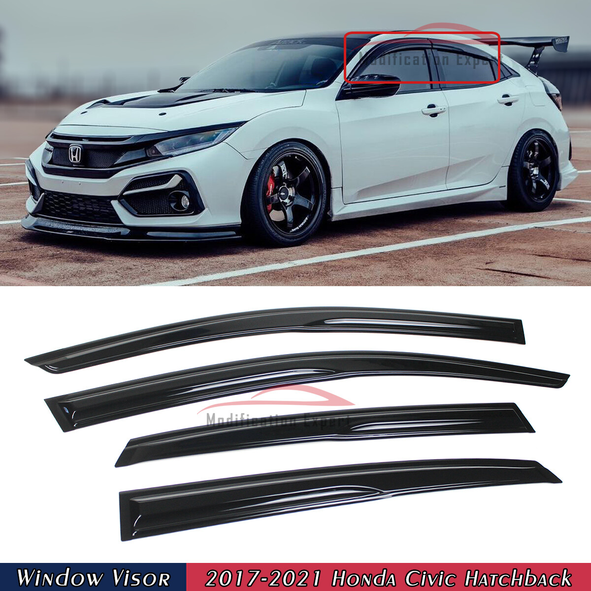 For 2017-2021 Honda Civic Hatchback JDM Mugen Style Window Visors Rain ...