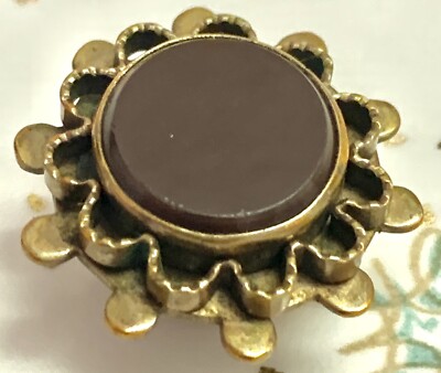 Antique Women’s/Mens Collar Button Lapel Pin Brass & Reddish Stone ...
