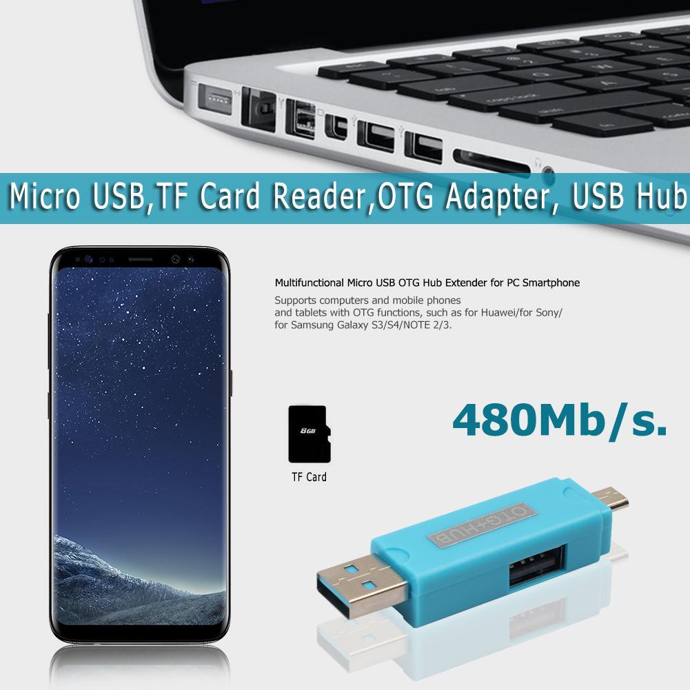 Micro USB TF Card Reader OTG Adapter USB2.0 Hub Connector for PC (Blue ...