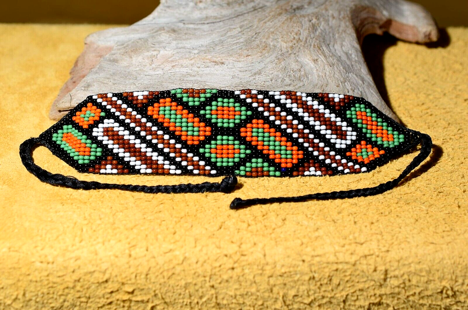 South American Glass Seed Bead Loom Work Ceremony Bracelet, Colombian ...