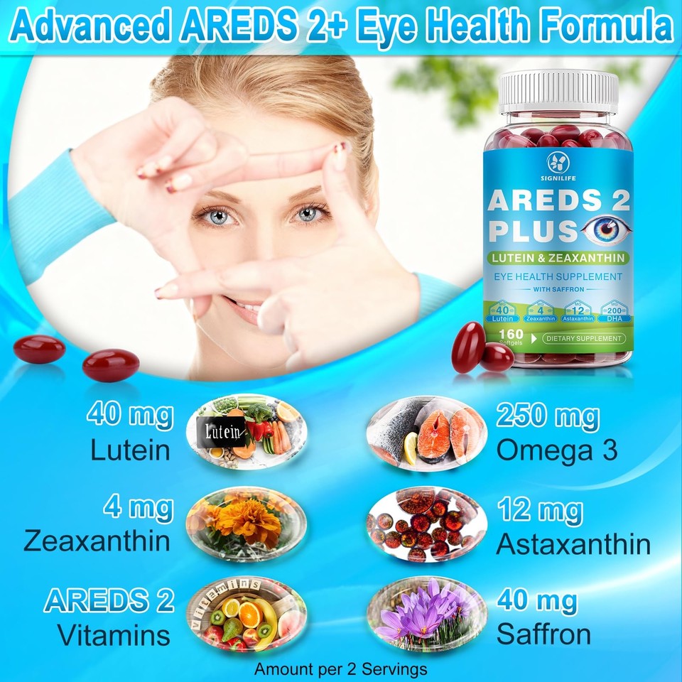 AREDS 2 + Lutein and Zeaxanthin Softgels-Eye Vitamins, 40 mg Lutein 4mg ...