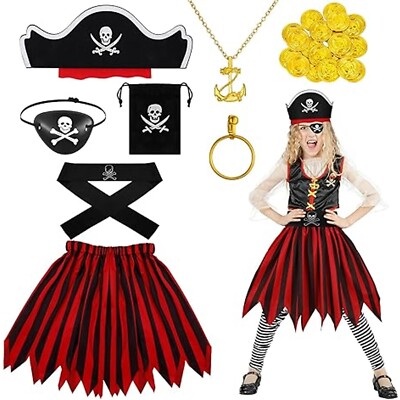 FRIUSATE Kids Pirate Costume Accessory Set Caribbean Pirate Fancy Dress ...