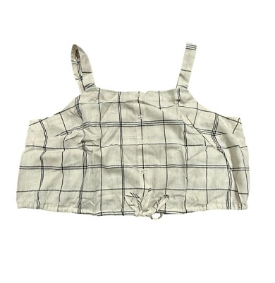 Women's Plus Size Tie-Front Windowpane Apron Tank Top - A New Day Cream ...