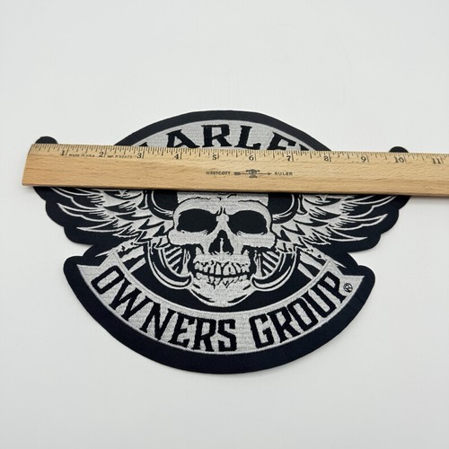 HOG Large Silver Skull Winged patch Harley Owners Group 10 1/2" x 7 1/4 ...