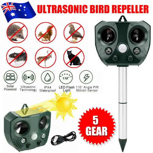 Ultrasonic Bird Repeller Solar LED Pest Control Scarer Deterrent Motion ...