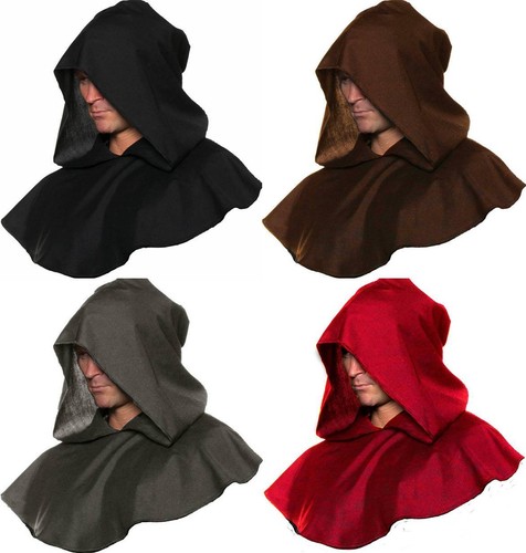 ADULT MENS MEDIEVAL RENAISSANCE PRIEST MONK COSTUME HOOD PAGAN COWL HAT ...