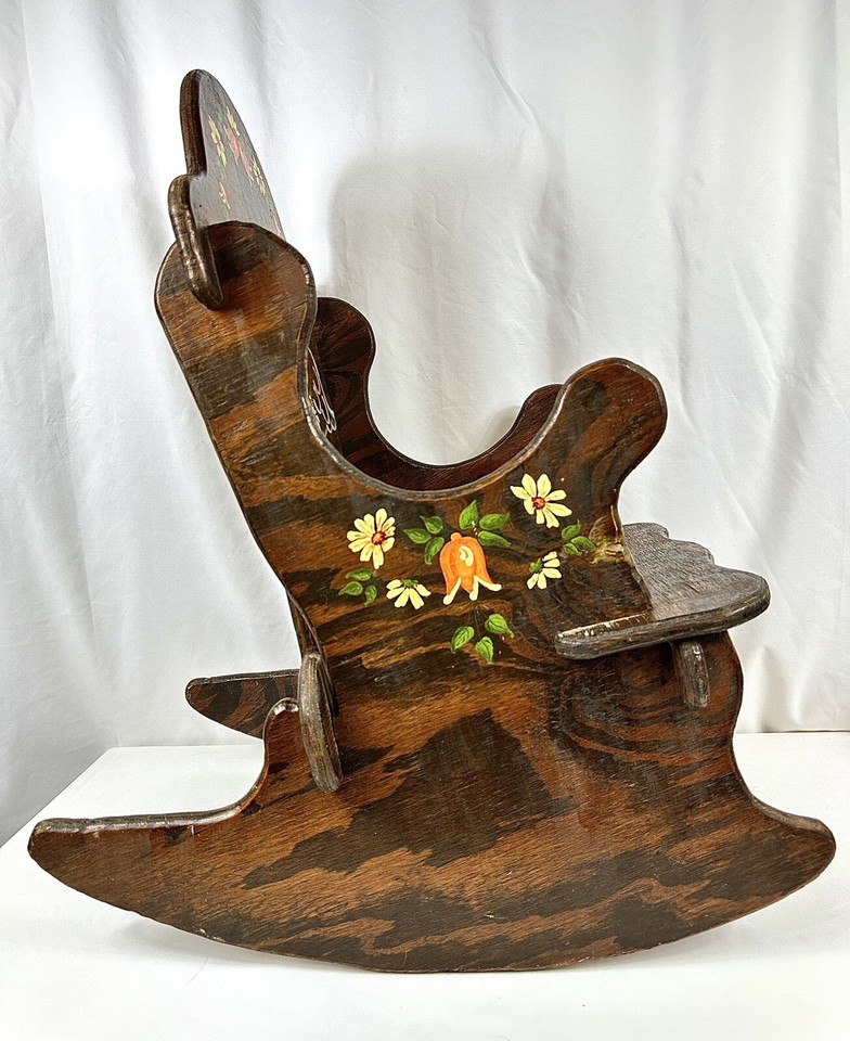 Antique Handcrafted Child’s Wooden Puzzle Rocking Chair Painted Floral ...