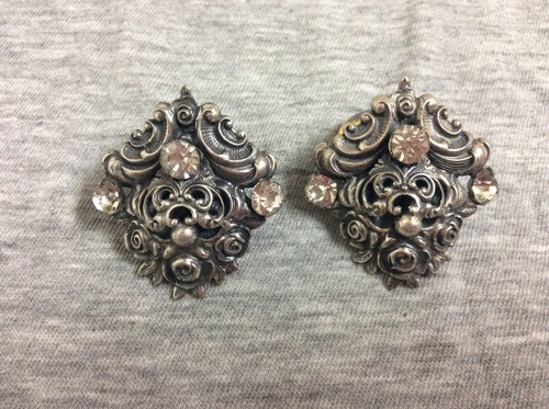 Vintage Repose Metal Roses Clip On Earrings w/Prong Set Clear ...