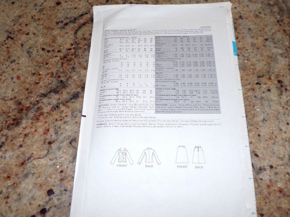 🌺 1979 UNCIRCULATED BUTTERICK #5932 - LADIES JACKET & SKIRT PATTERN 6 ...