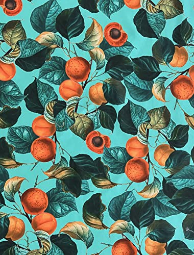 Teal Leaf Print Shower Curtain Colorful Botanical Fruit Floral