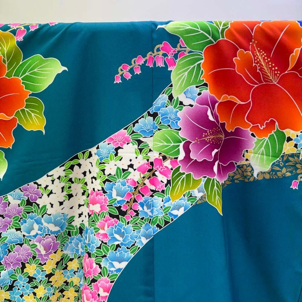 Genuine Kimono Polyester Green Floral Pattern Classic Embroidery ...