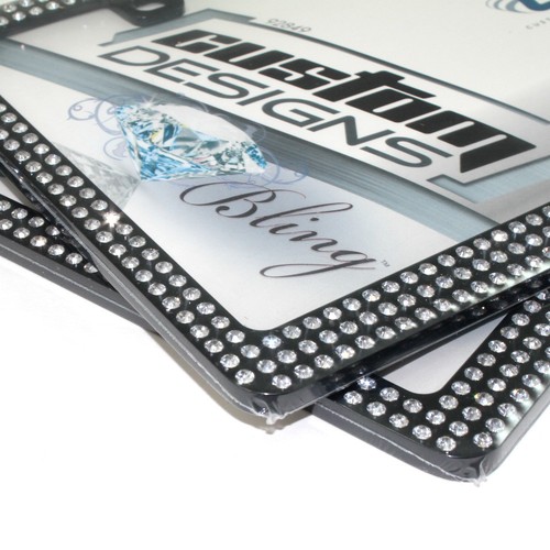 2 Premium Black Bling Crystal Diamond License Plate Tag Frames for Car ...