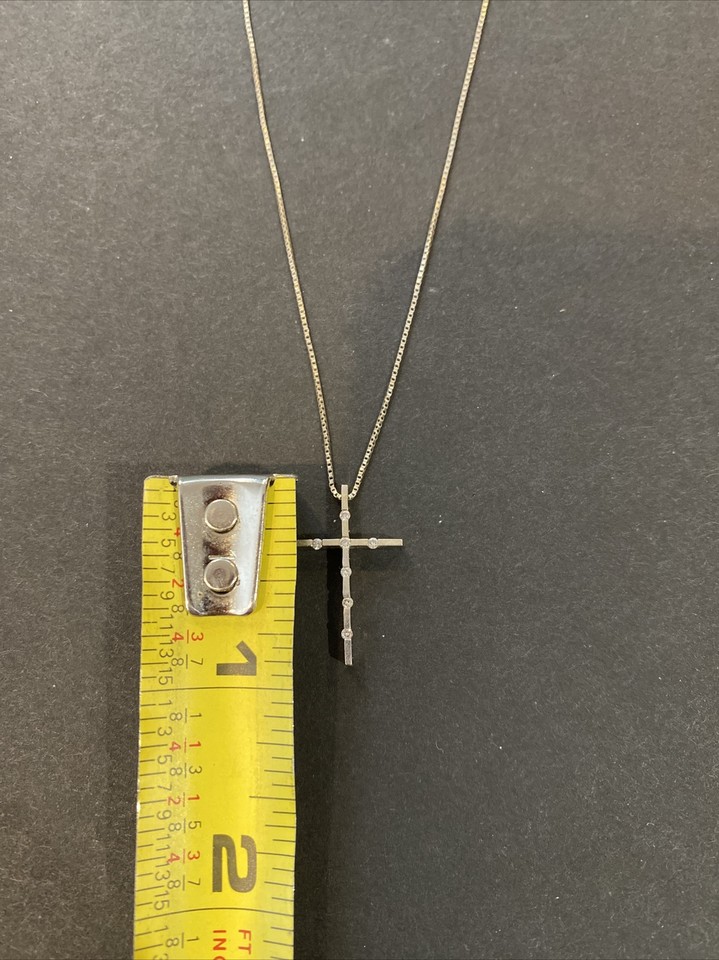 Signed MiDAS 14K Turkey White Gold With 7 Diamonds Cross Pendant Chain ...