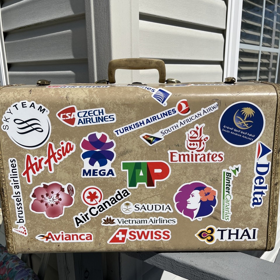 Vintage Samsonite Suitcase 1950s With Vtg. Inspired Airline Stickers | eBay