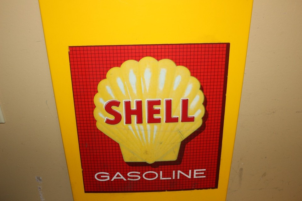 Rare Vintage c.1960 Shell Gasoline Gas Station 29" Porcelain Metal Gas ...