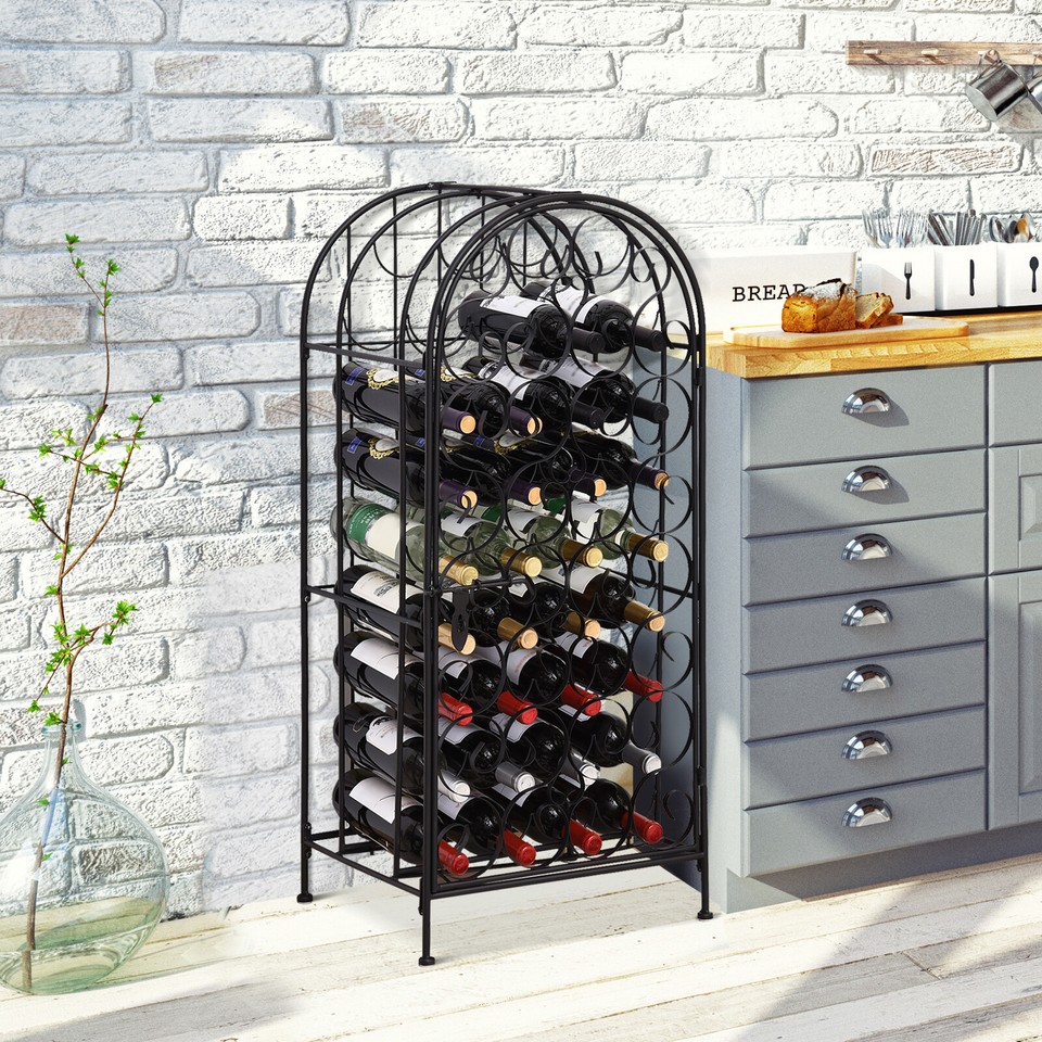 35 Bottle Large Metal Floor Freestanding Locking Wine Rack Jail ...