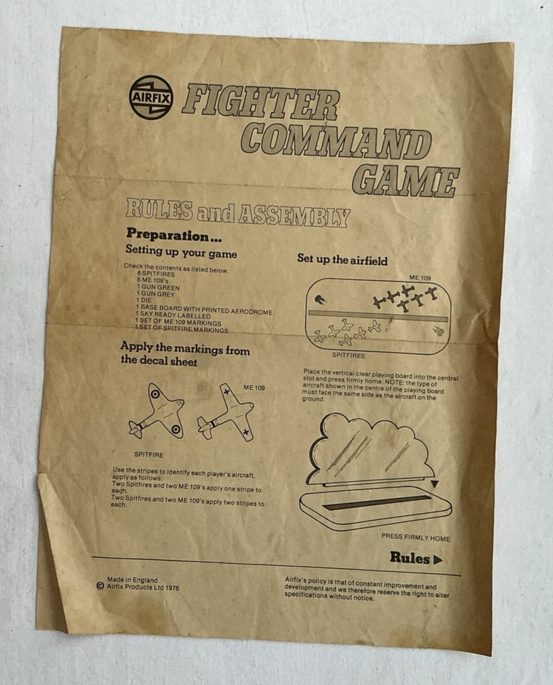 Airfix Fighter Command Board Game 1976 Vintage with Instructions and ...