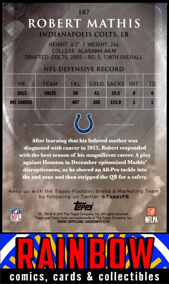2014 Topps Valor #187 Robert Mathis Indianapolis Colts | eBay