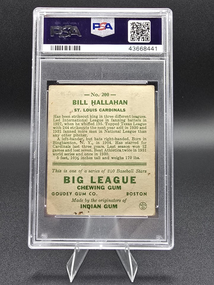 1933 Goudey #200 Bill Hallahan PSA 2 HOF Era Vintage Cardinals RC LOOK ...