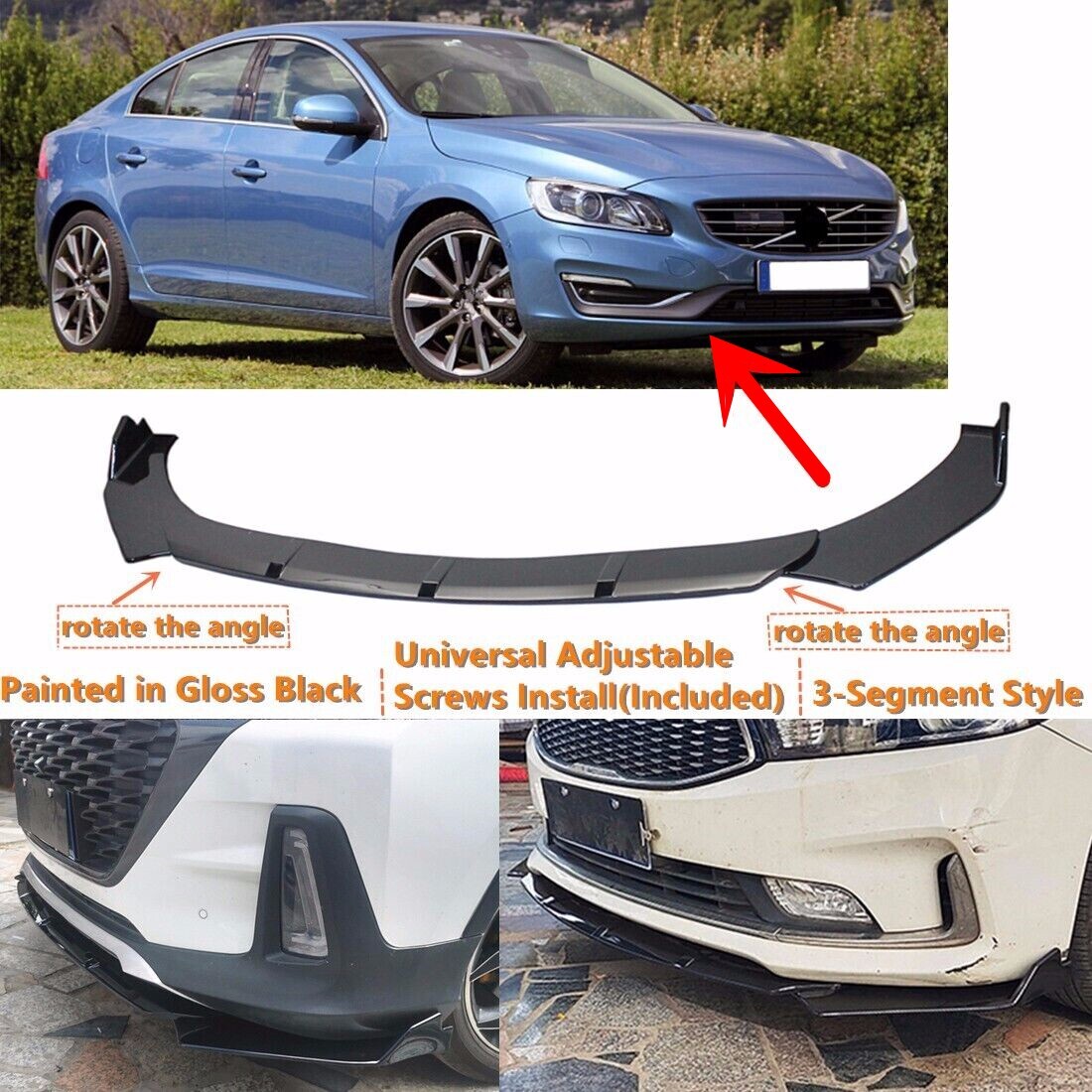 Add-on Universal For 2014-18 Volvo S60 Gloss Black Front Bumper Lip ...