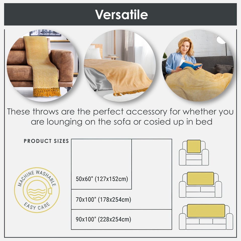 Throw Blanket for Sofas Bed Runner Herringbone Design Soft Cotton ...