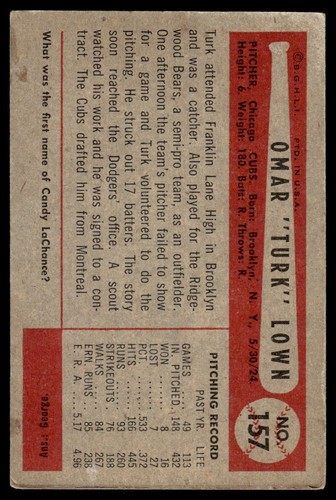 1954 Bowman Omar Turk Lown Chicago Cubs #157 | eBay