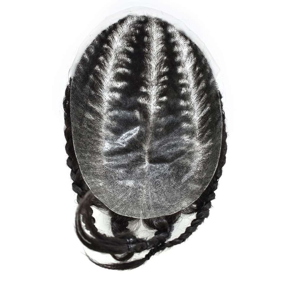 Cornrow Braids Mens Toupee Full Poly Box Braided Mens Hairpiece Male ...