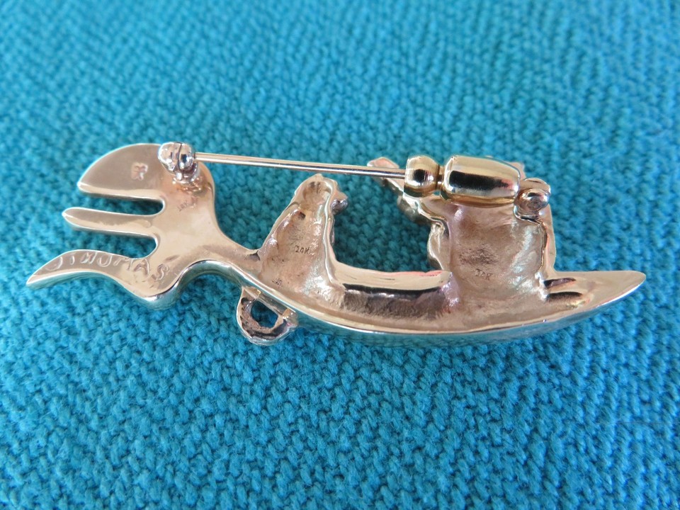 VINTAGE BREAKELL 14K GOLD THOMAS OWL & PUSSYCAT IN BOAT BROOCH SIGNED ...