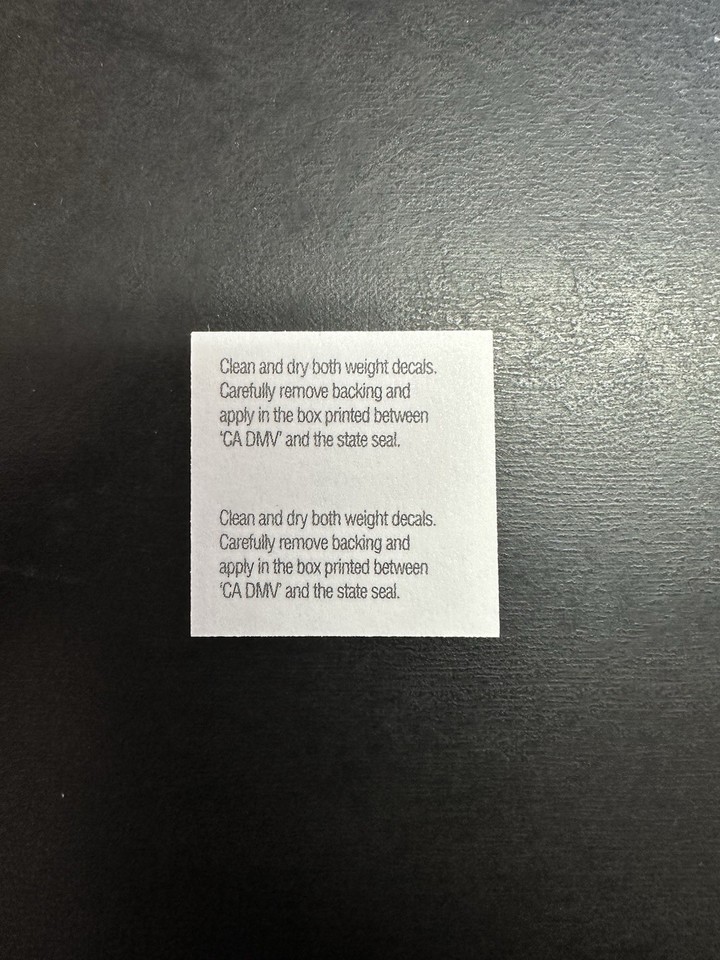 NOT A REGISTRATION TAG - DMV WEIGHT STICKER CVRA 2027 CA Commercial ...